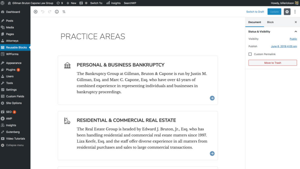 Reusable Blocks accessible in WordPress admin area - Bill Erickson